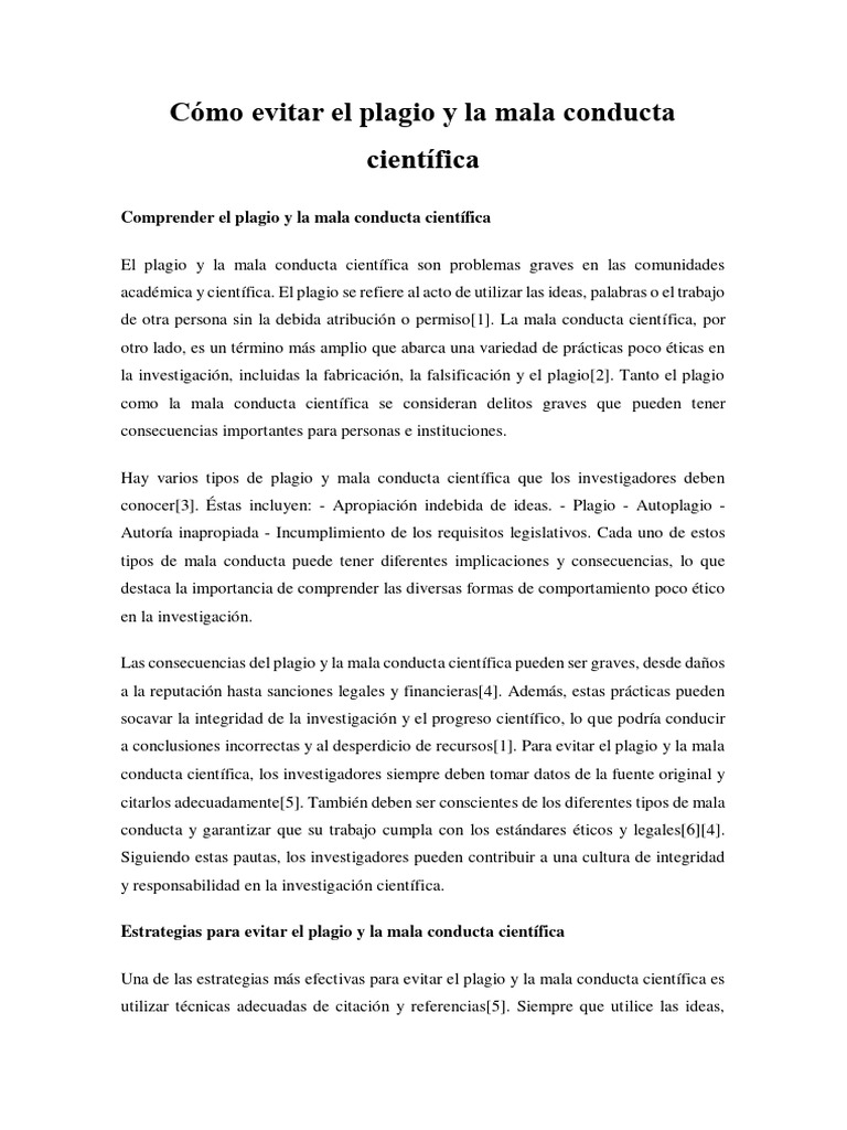 5.2. Cómo Evitar El Plagio y La Mala Conducta Científica | PDF | Plagio ...