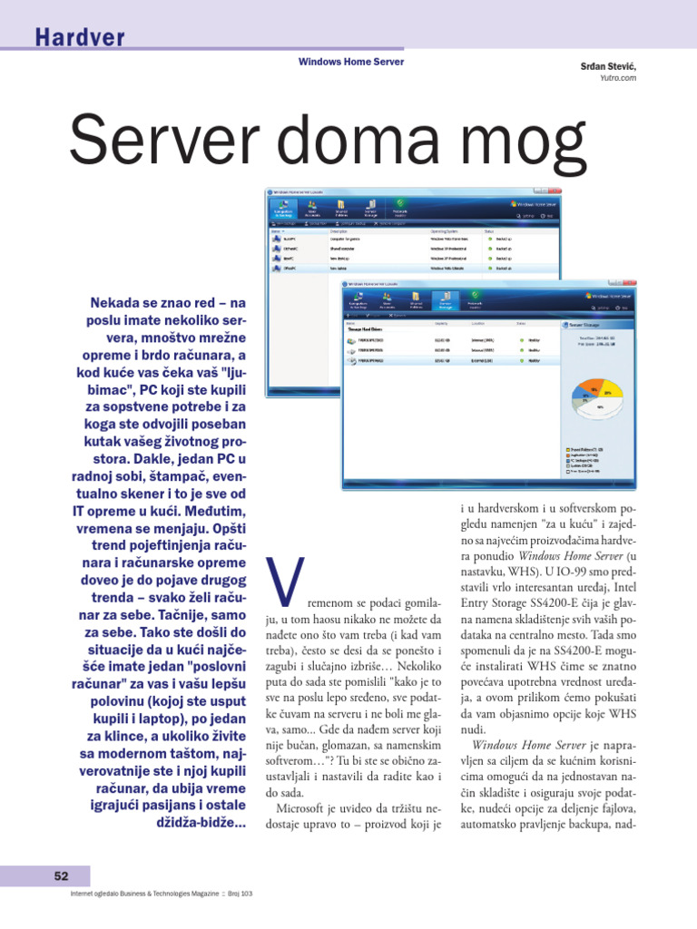 Windows Home Server - Server Doma Mog by Srđan Stević | PDF