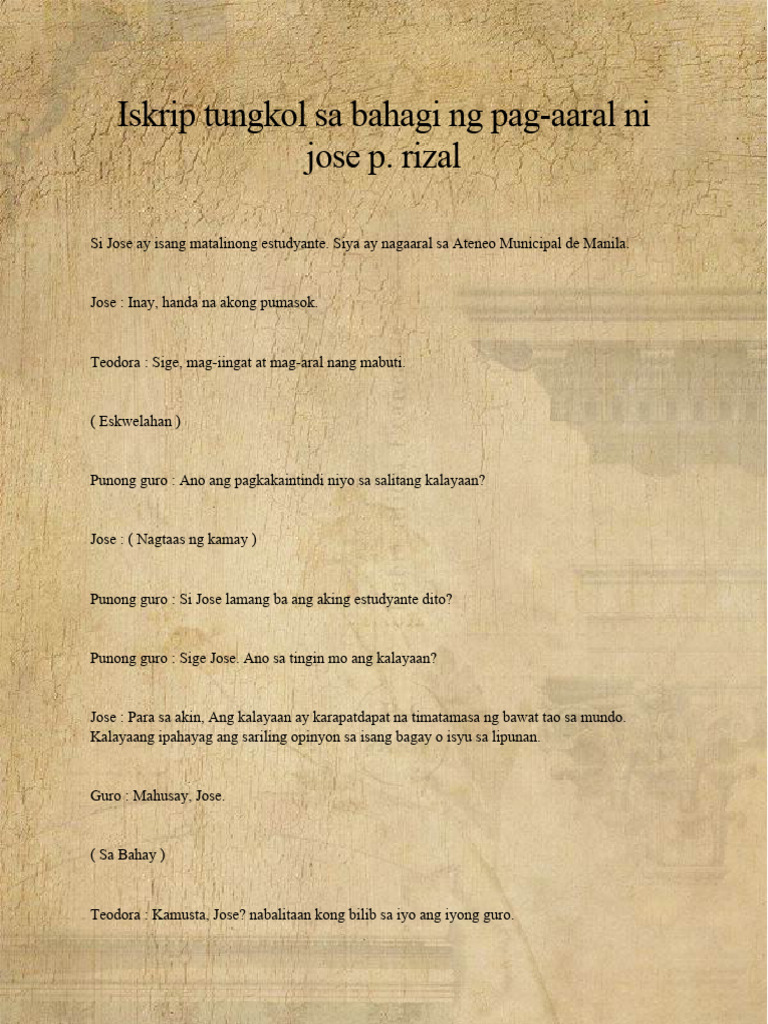 Iskrip Tungkol Sa Pagaarl Ni Rizal | PDF