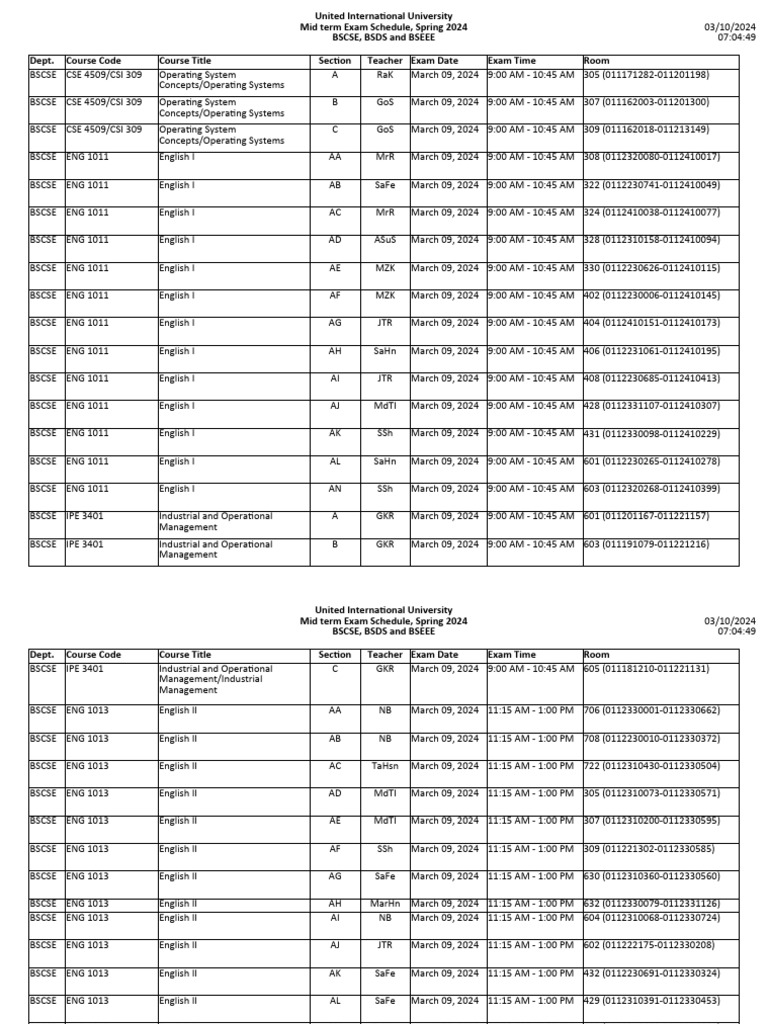 Midterm Exam Schedule Sose Notice Board 241 | PDF | Mathematics | Computing