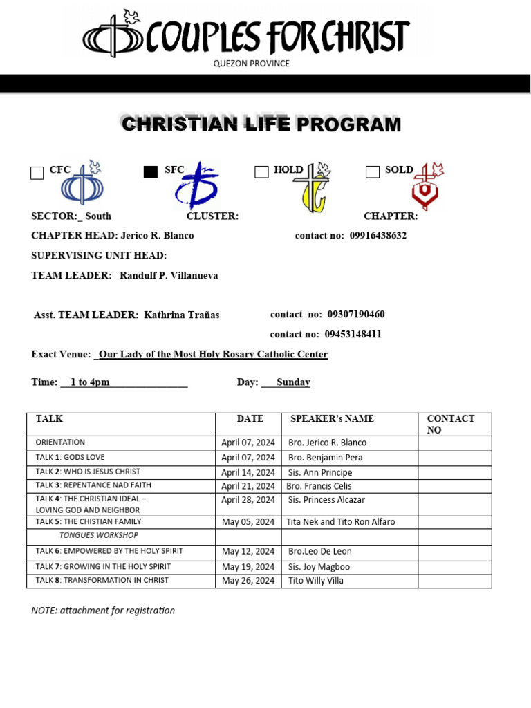 CFC CLP V2.0 Form | Download Free PDF | Catholic Church | Religious ...