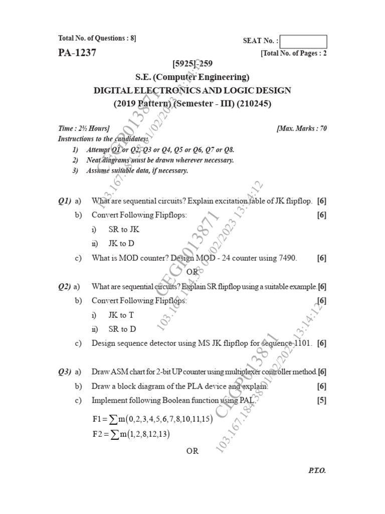Digital Electronics Exam Questions | PDF | Teaching Methods & Materials