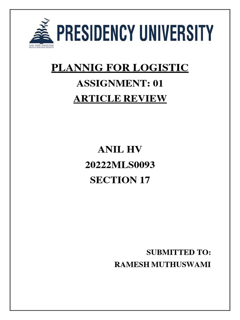 Plannig For Logistic (Anil) | PDF | Finance & Money Management | Computers