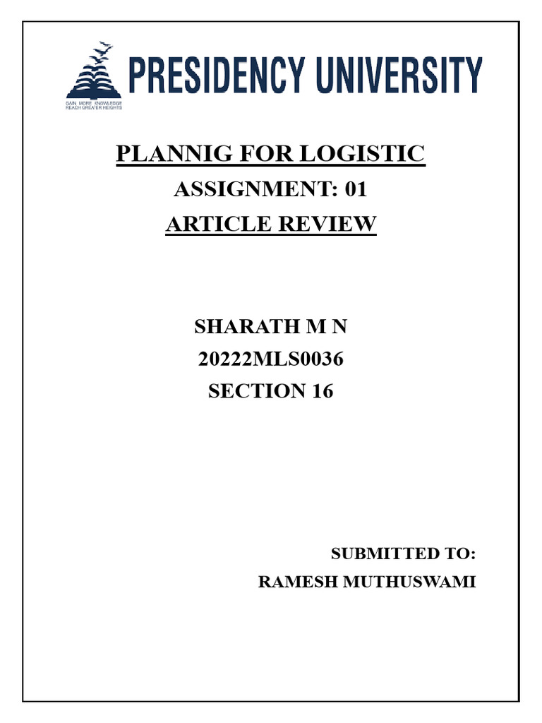Assignment 01 (PL) SHARATH | PDF | Toyota | Supply Chain
