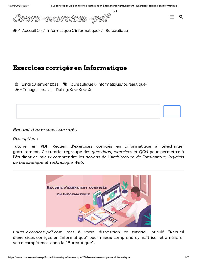 Supports de Cours PDF, Tutoriels Et Formation À Télécharger Gratuitement - Exercices Corrigés en ...