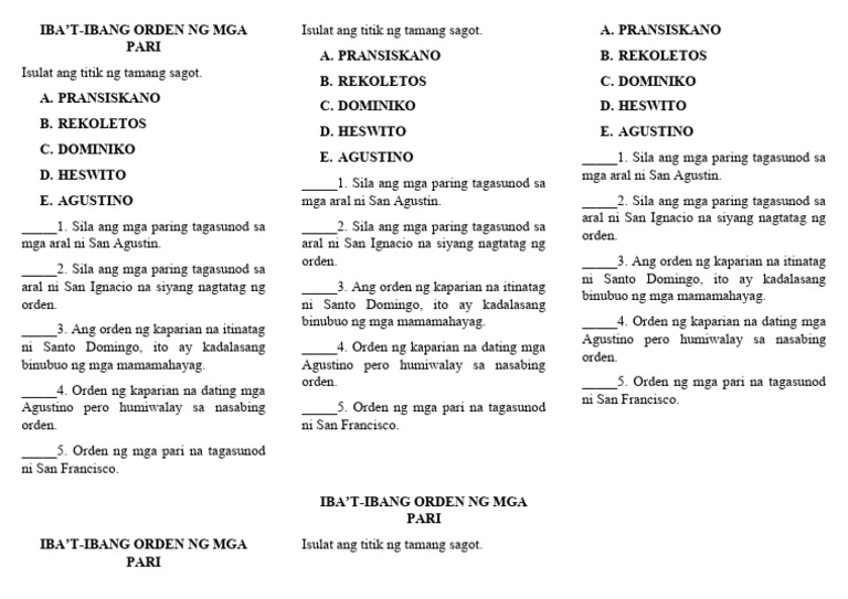 Ap 5 Mga Orden NG Pari | PDF
