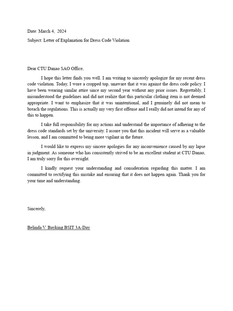 Letter of Explanation | PDF