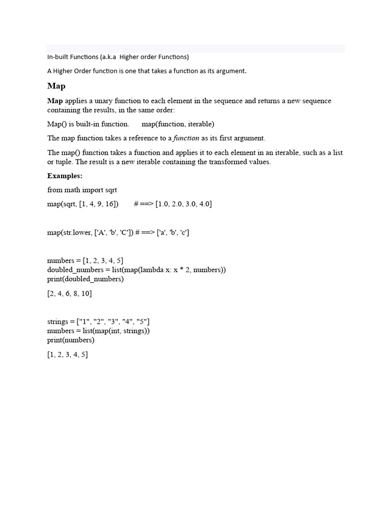 Build-InFunctions Map Reduce Filter | PDF | Function (Mathematics ... Build-InFunctions Map Reduce Filter | PDF | Function (Mathematics ...