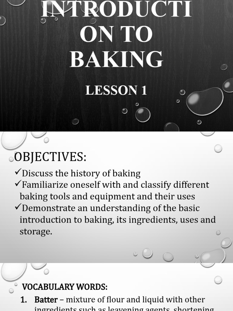 Lesson 1 Baking Ingredients | PDF | Baking | Flour