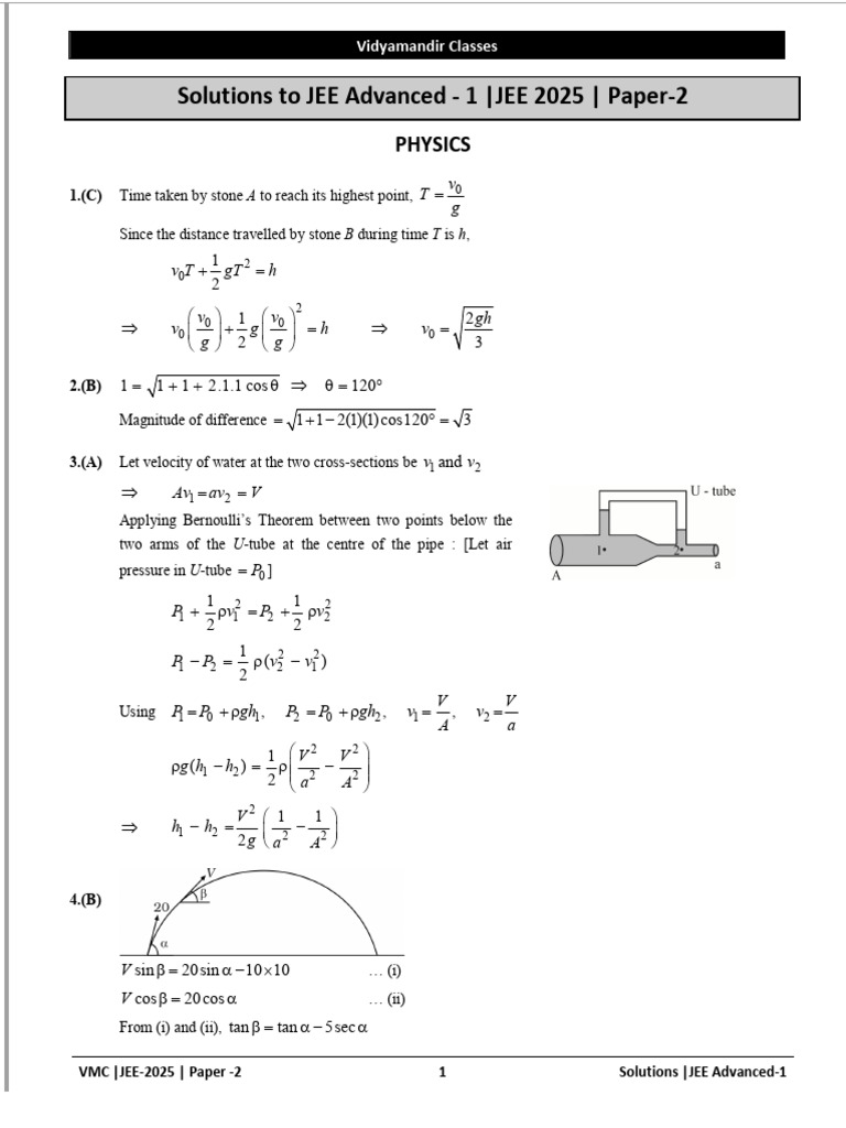 2025 - JEE Advanced - 1 - Paper - 2 - Solutions | PDF | Gases | Physical Quantities