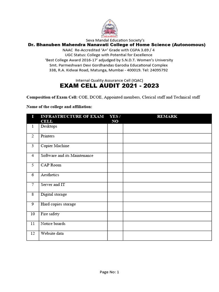 Blank Exam Audit Format | PDF | Computing
