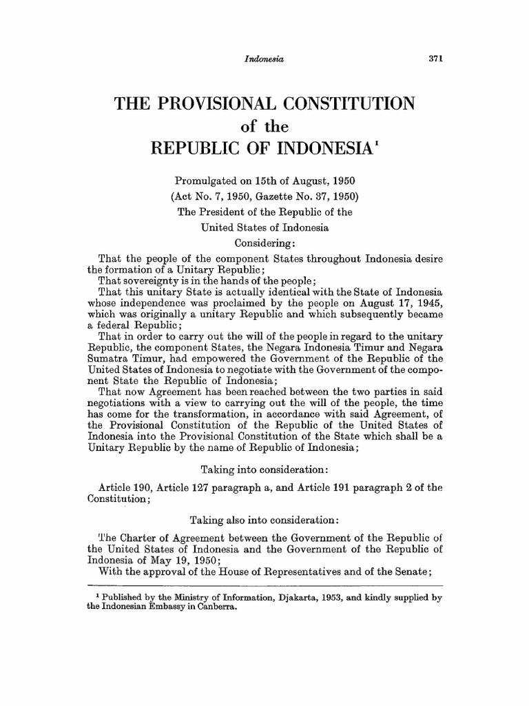 Indonesia Constitution 1950 | PDF | American Government | Presidents Of ...