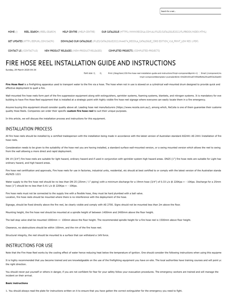 Recoila Hose and Cord Reels - Fire Hose Reel Installation Guide and ...