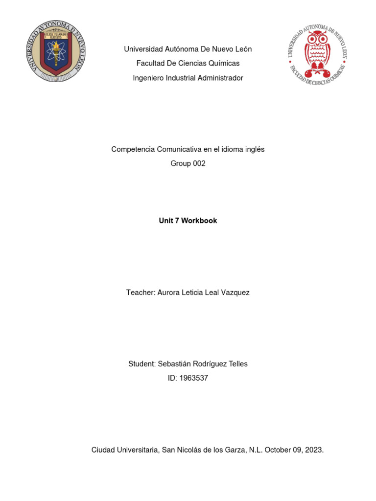 Unit7 Workbook | PDF