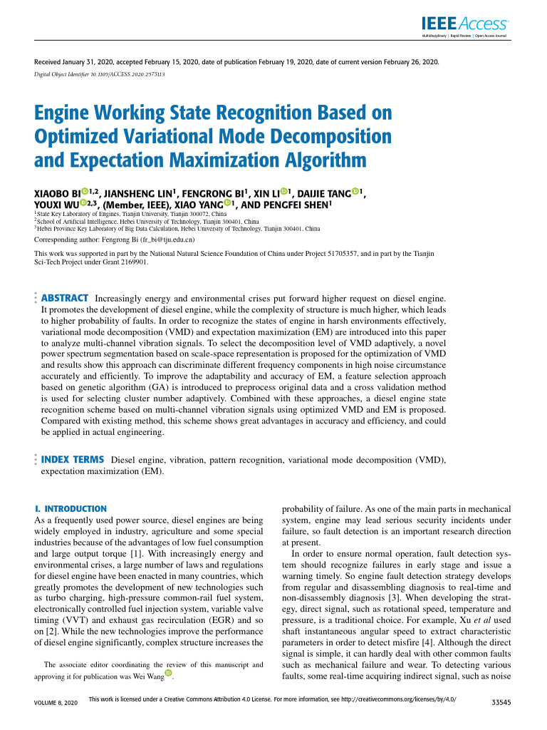 Engine Working State Recognition Based On Optimized Variational Mode Decomposition And