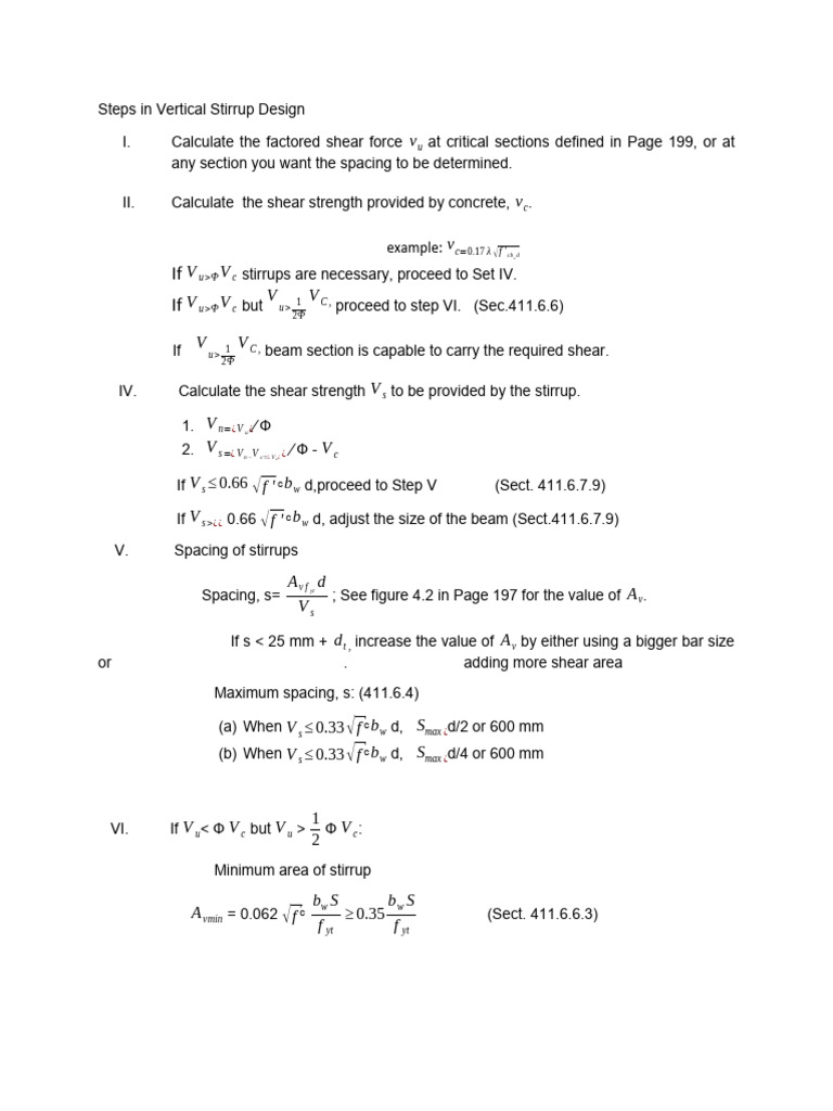 Steps in Vertical Stirrup Design | PDF | Beam (Structure) | Bending