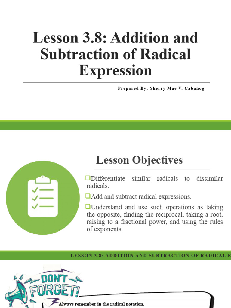 Adding and Subtracting Radicals | PDF | Mathematical Analysis ...