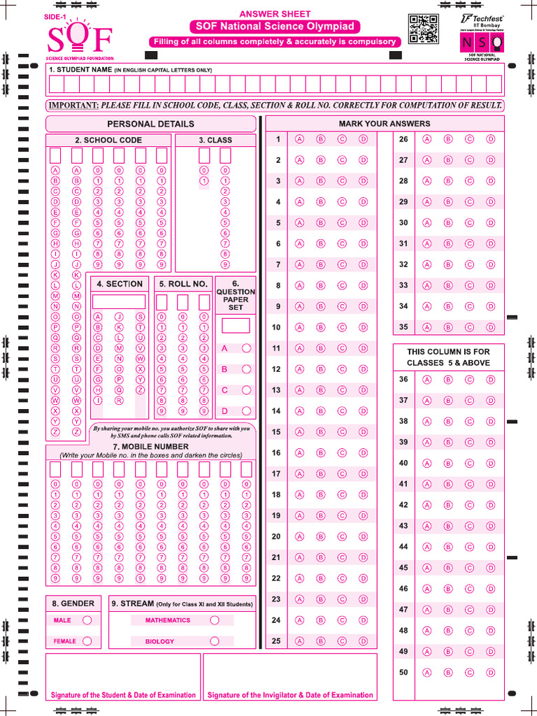 Nso Omr Sheet 2023-24 | PDF
