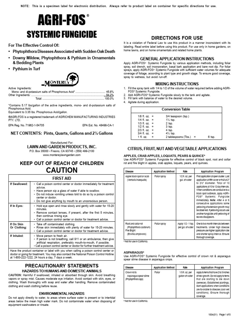 AGRI-FOS Systemic Fungicide | PDF | Vegan Cuisine | Branches Of Botany