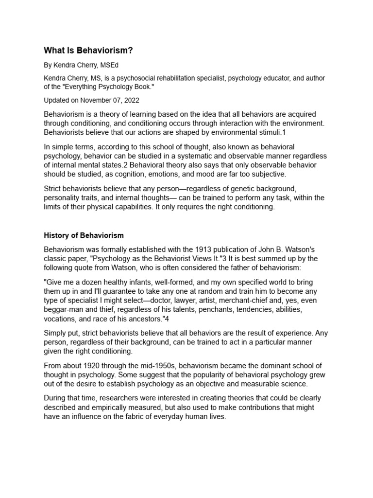 What Is Behaviourism | PDF | Behaviorism | Psychology