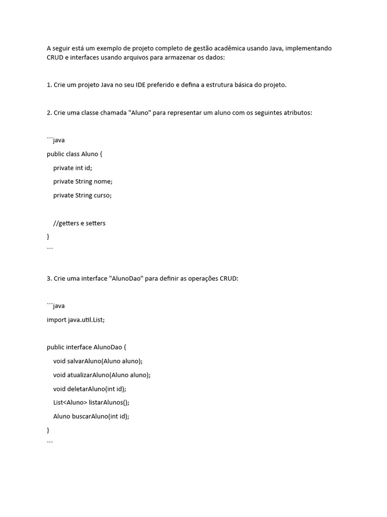 Exemplo de Um Projeto de Gestão Académica JAVA | PDF Exemplo de Um Projeto de Gestão Académica JAVA | PDF