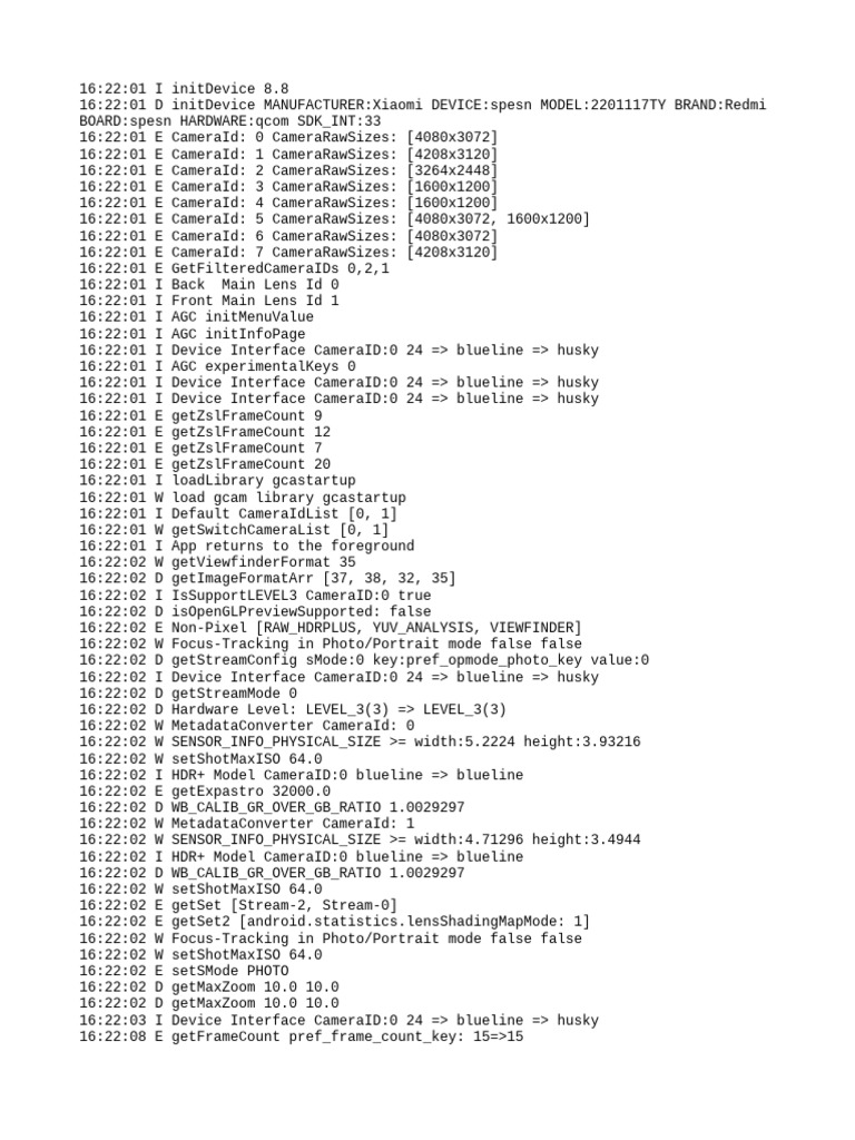 Xiaomi Redmi Camera Initialization Log | PDF | Software | Computer Science