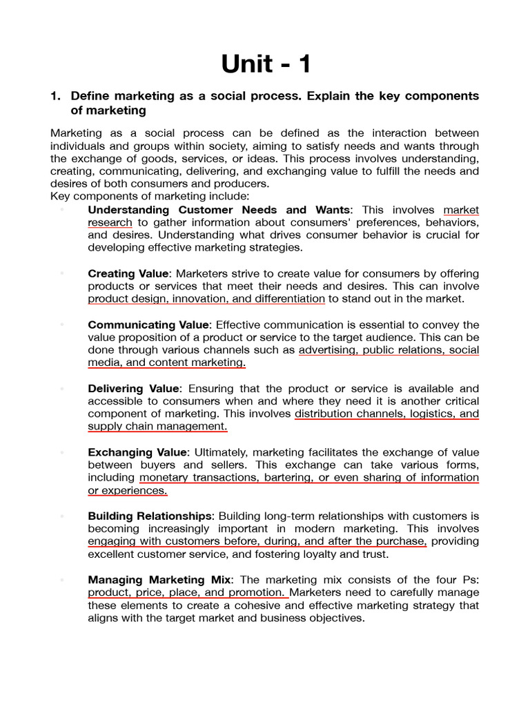 MM Unit 1 | PDF | Marketing | Sales