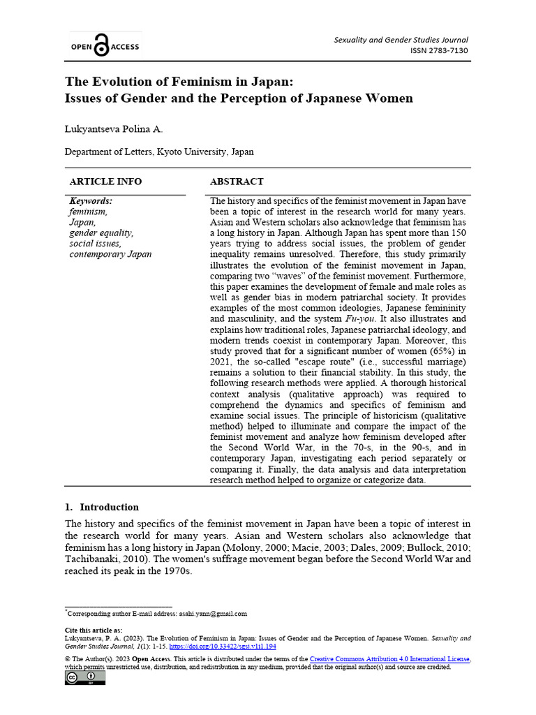 The Evolution of Feminism in Japan Issues of Gende | PDF | Gender ...