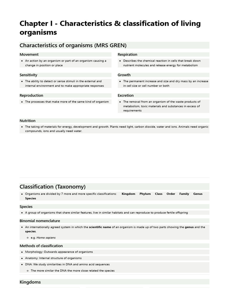 Chapter I - Characteristics & Classification of Living Organisms-Merged | PDF | Osmosis | Cell ...