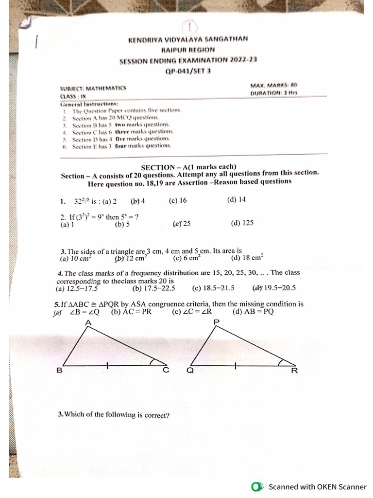 Sample 1 Class 9 Mat | PDF