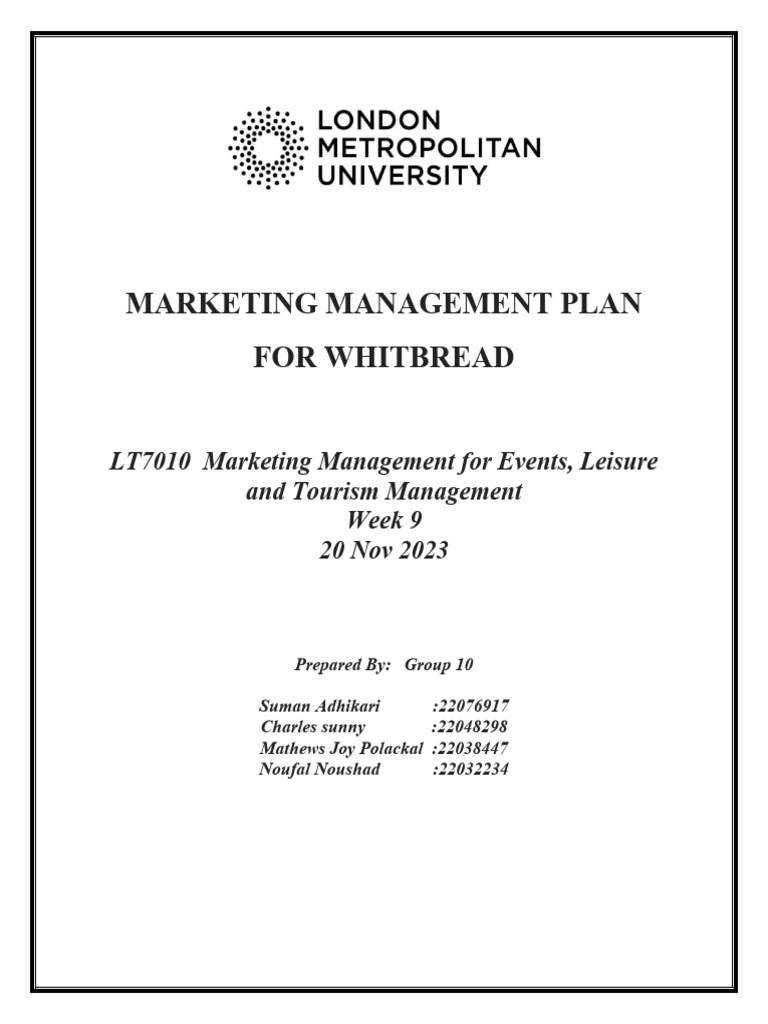 Whitbread Marketing Management Plan | PDF | Cost Of Living | Brand