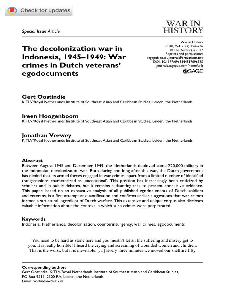 The Decolonization War in Indonesia 19451949 War Crimes in D | PDF ...