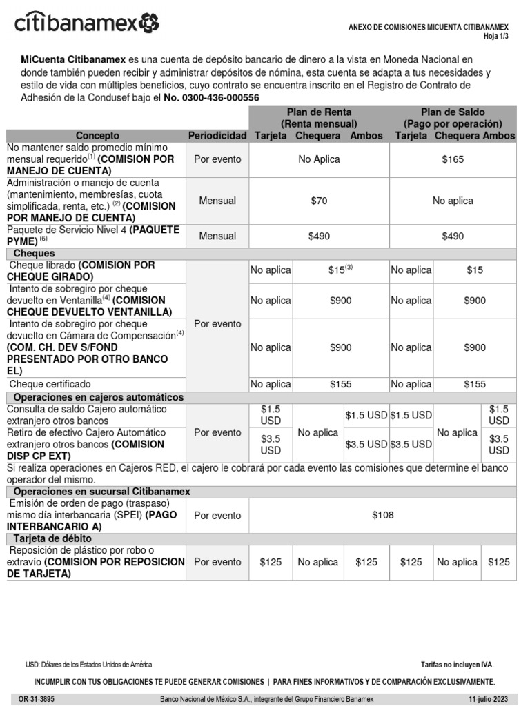 Comisiones MiCuenta | PDF