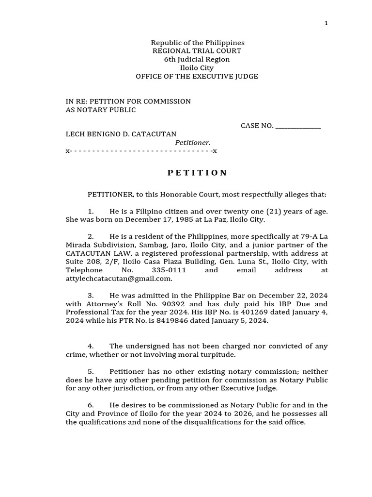 Petition for Notary Public Commission 2024 | PDF | Notary Public ...