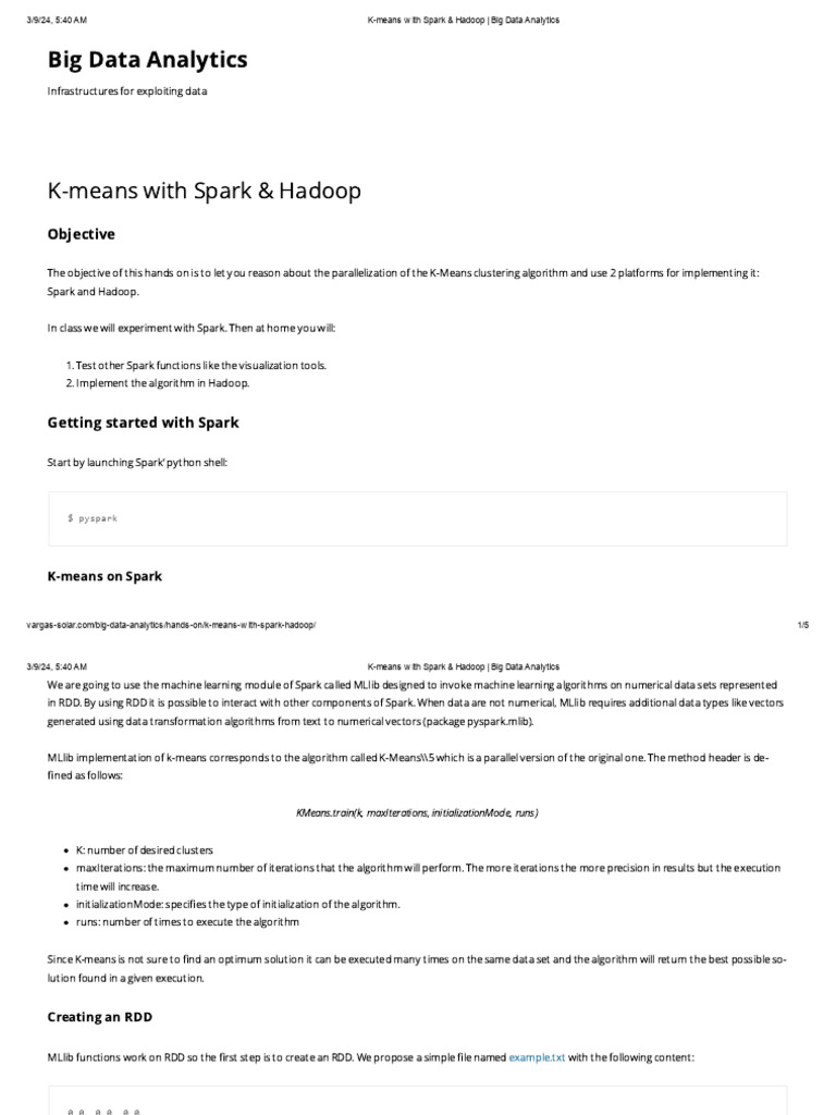 K-Means With Spark & Hadoop - Big Data Analytics | PDF | Apache Spark | Cluster Analysis