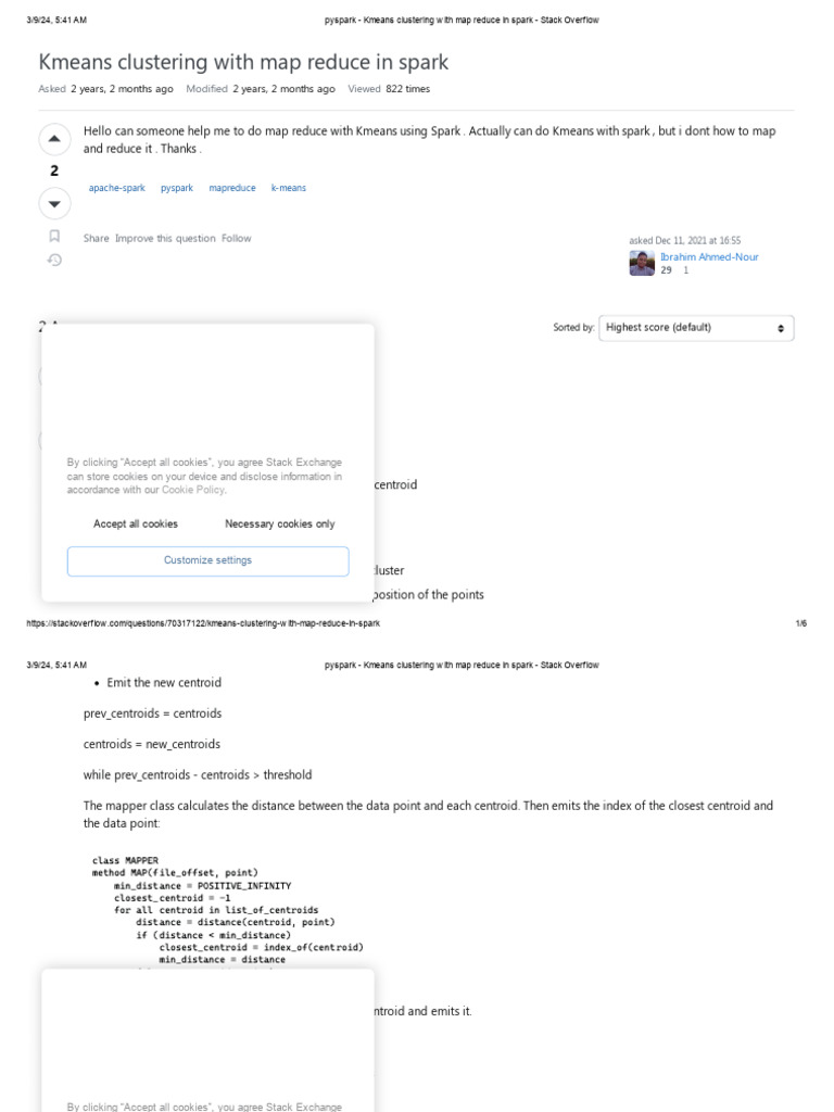 Pyspark Kmeans Clustering With Map Reduce In Spark Stack Overflow Pdf Map Reduce