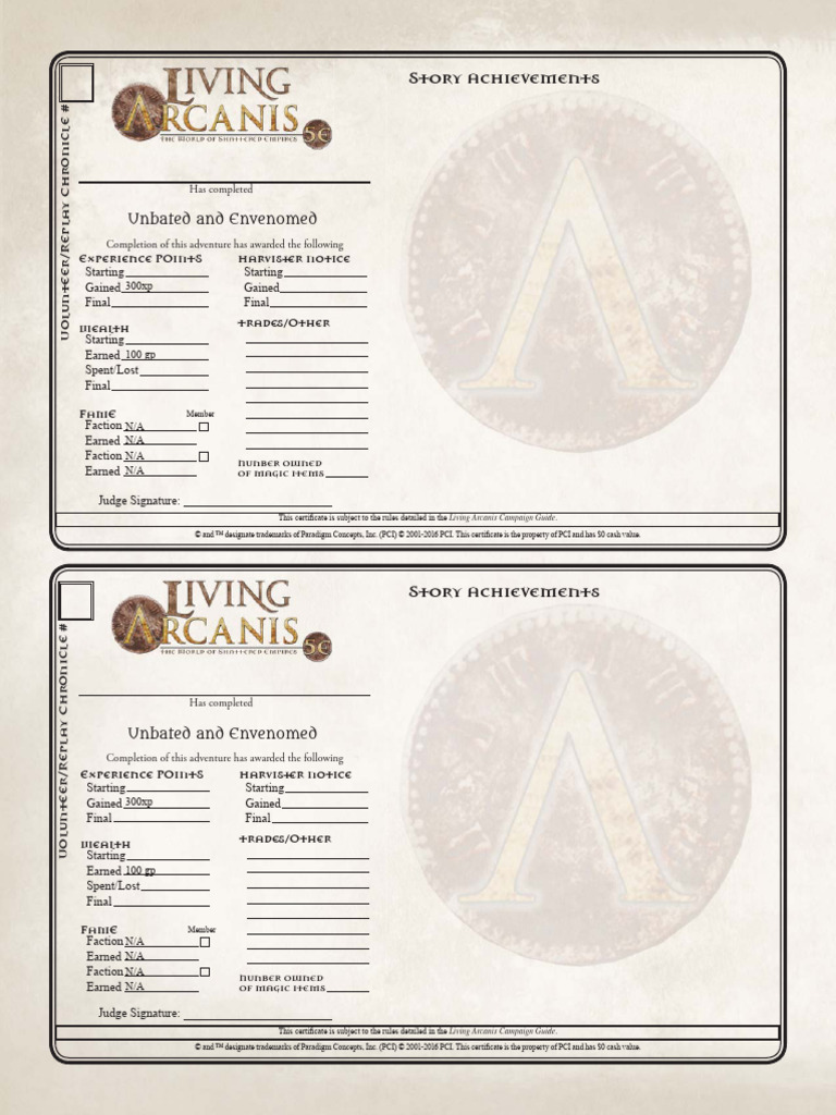 Living Arcanis Campaign Certificate | PDF