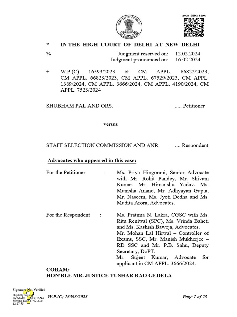 SSC CGL 2023 High Court Order | PDF