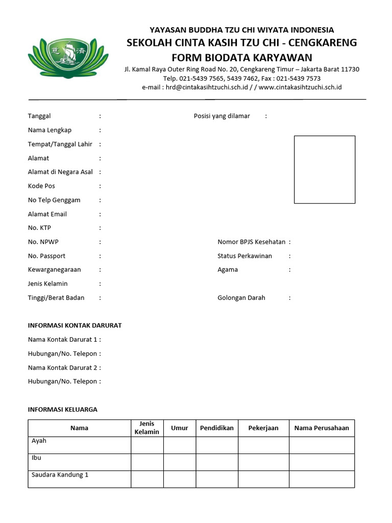 Form Biodata Karyawan Terbaru | PDF