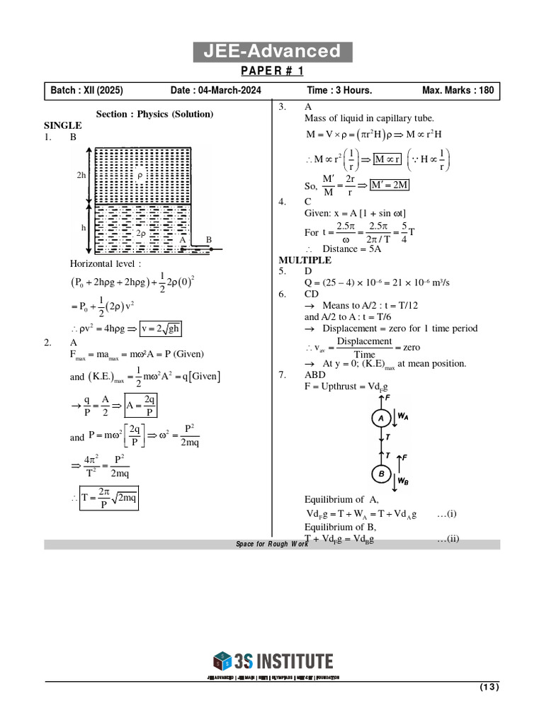 04.03.2024 (Batch 2025) (JEE Advanced Paper-1) Sol-1 | PDF