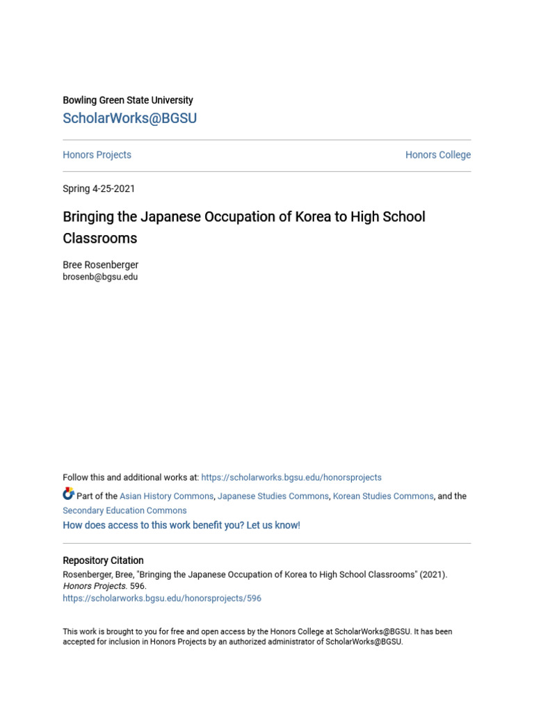 Bringing The Japanese Occupation of Korea To High School Classroo | PDF ...