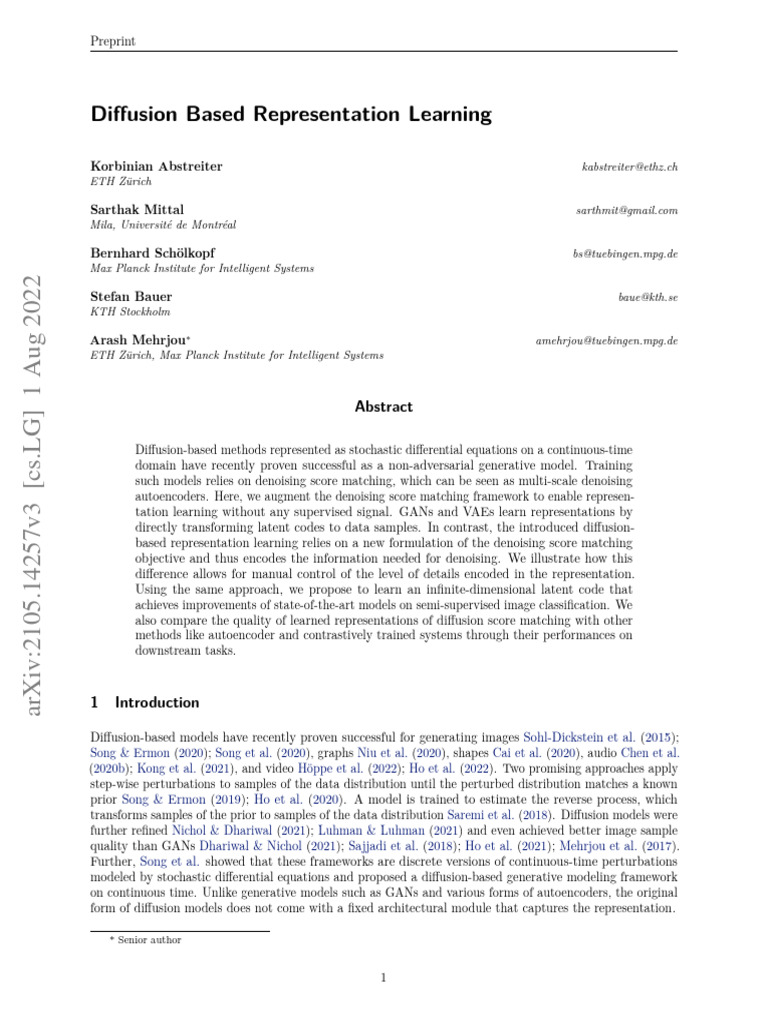 Diffusion Based Representation Learning: Korbinian Abstreiter | PDF