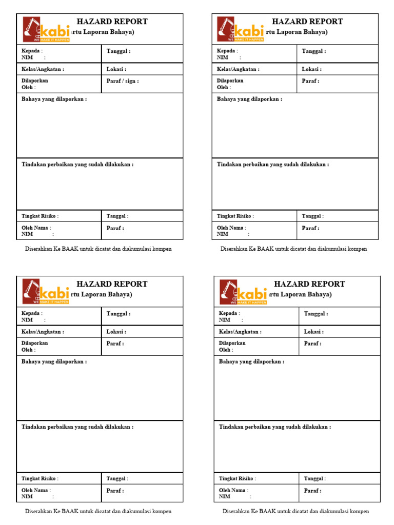 Hazard Report (Kartu Laporan Bahaya) | PDF