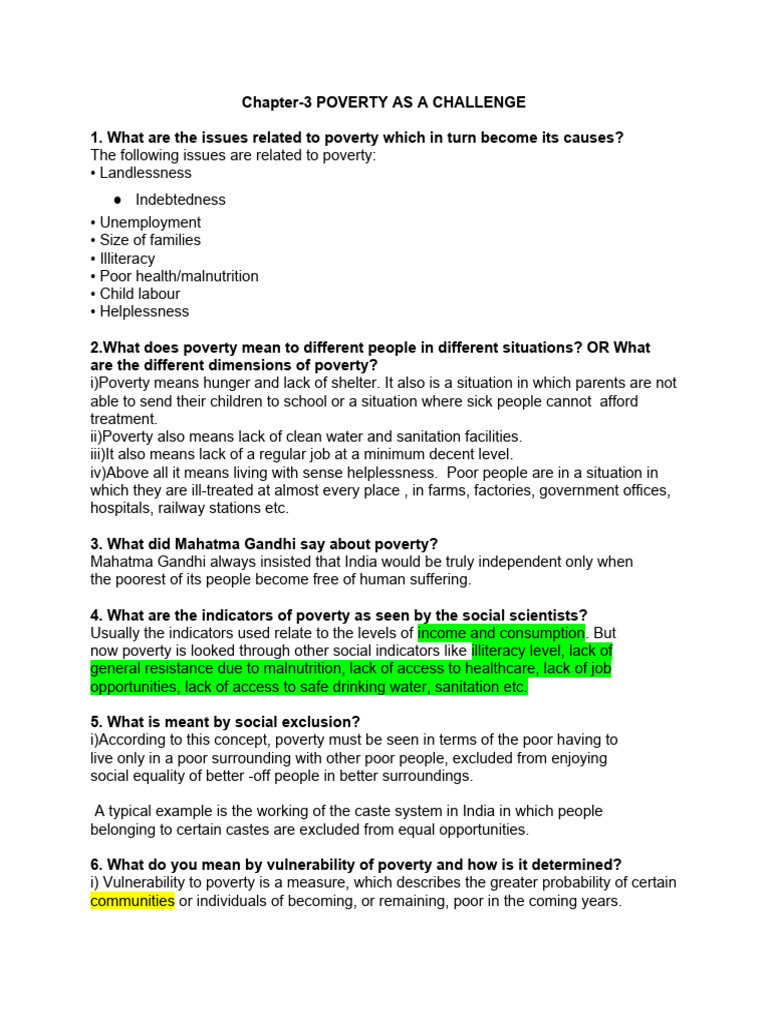 Poverty As A Challenge Notes | PDF | Poverty | Poverty & Homelessness