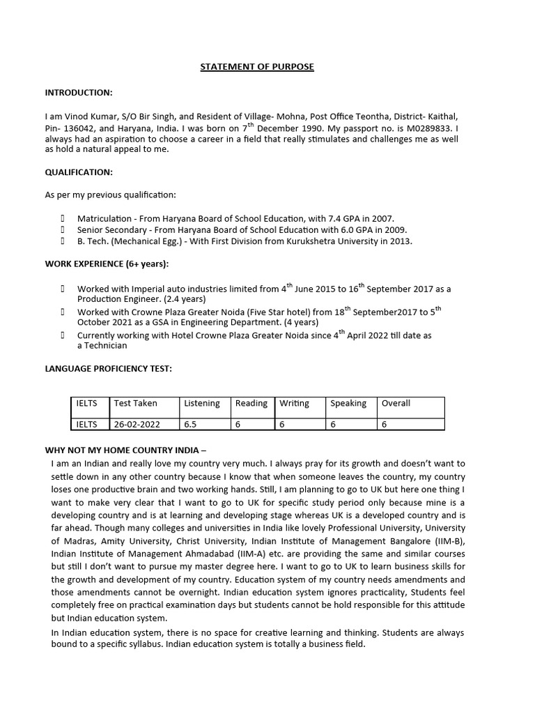 Sample of SOP | Download Free PDF | Master Of Business Administration ...