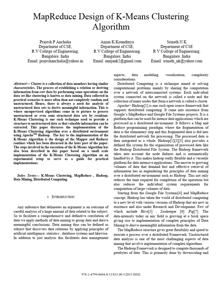 Mapreduce Design Of K Means Clustering Algorithm Abstract Pdf