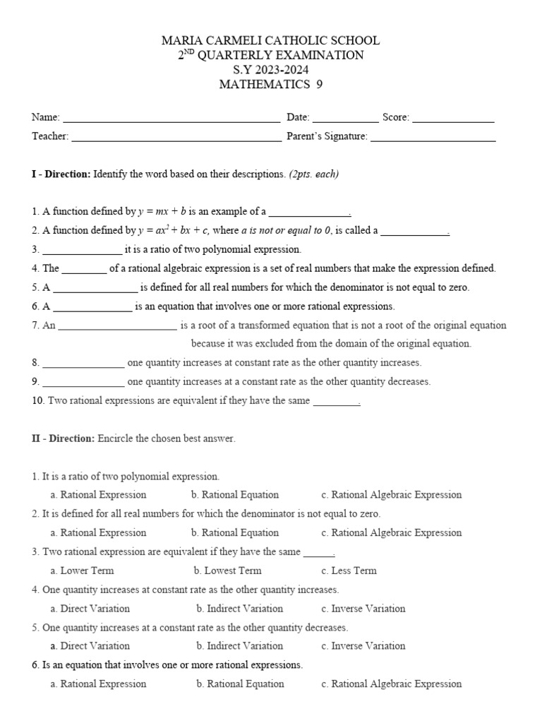 Grade 9 - Second Quarter MATH by REWARD FULGUERAS | PDF