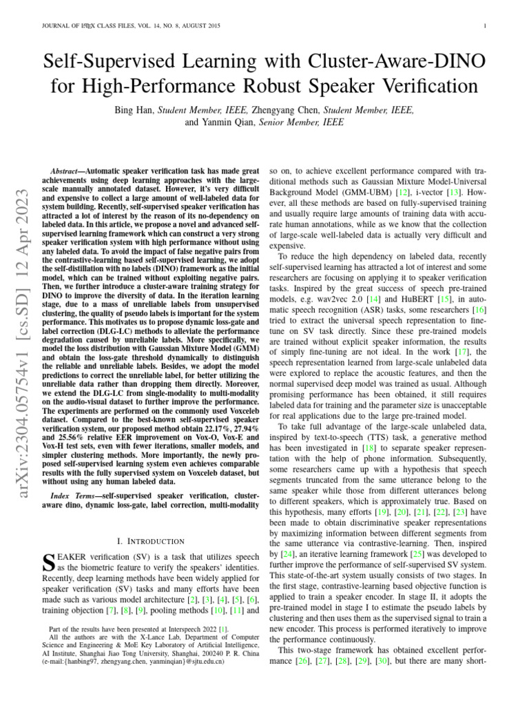 Self-Supervised Learning With Cluster-Aware-DINO For High-Performance Robust Speaker ...