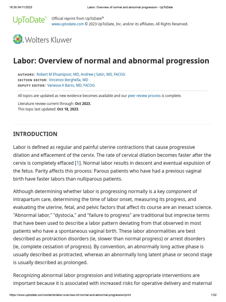 Labor_ Overview of normal and abnormal progression - UpToDate | PDF ...