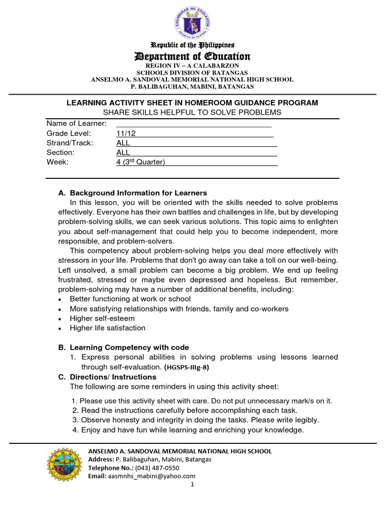 HGP Las G11 G12 Q3 Week4 | PDF | Learning | Psychology